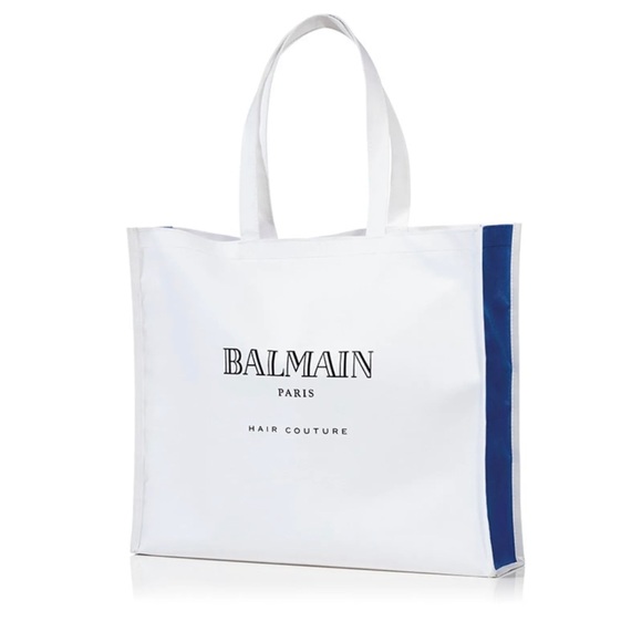 Balmain | Bags | Auth New Balmain Beach Shopper Tote Bag White Blue Med ...
